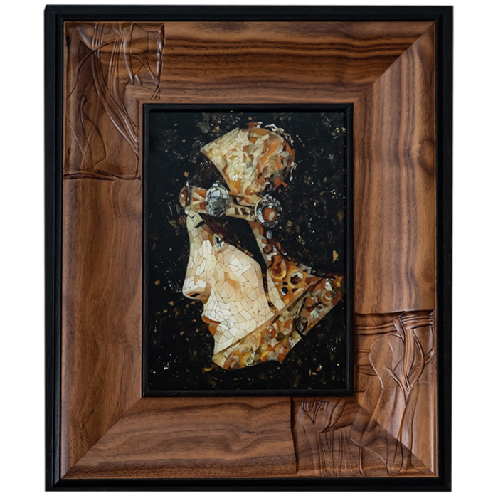 Wood and amber panel by Lucien de Sevola "The head of a lady in a ...